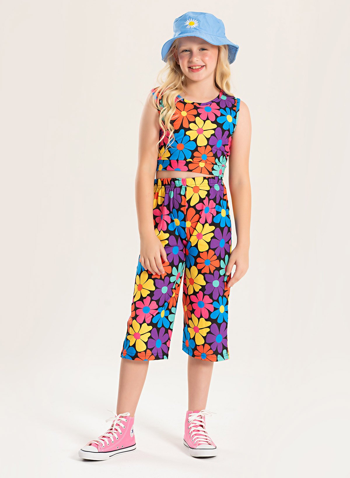 Conjunto Verão Menina Preto Cropped Com Amarração nas Costas e Calça ...